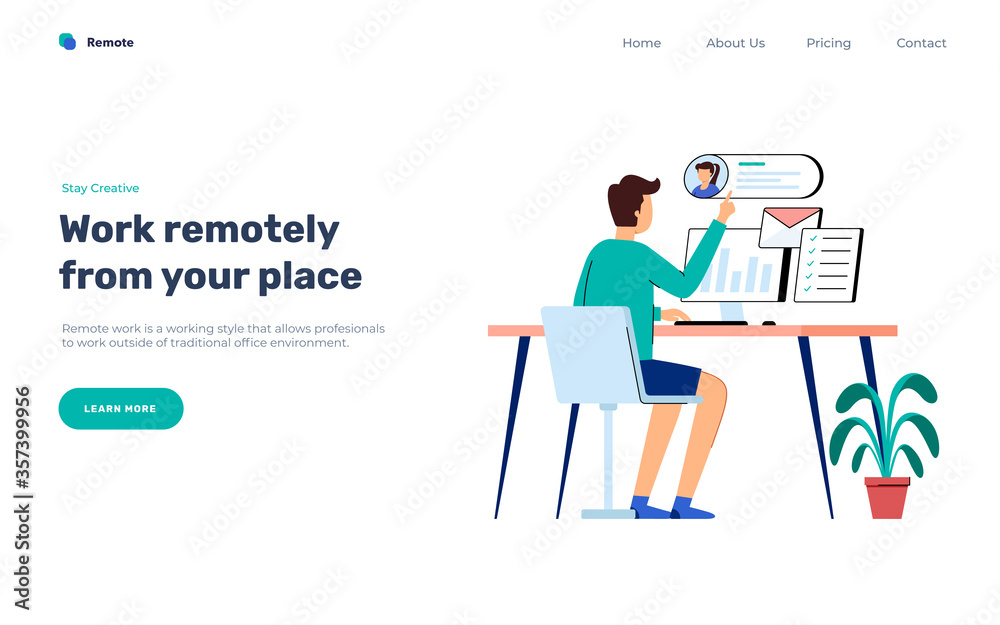 Freelance working remotely illustration concept, video call with ...