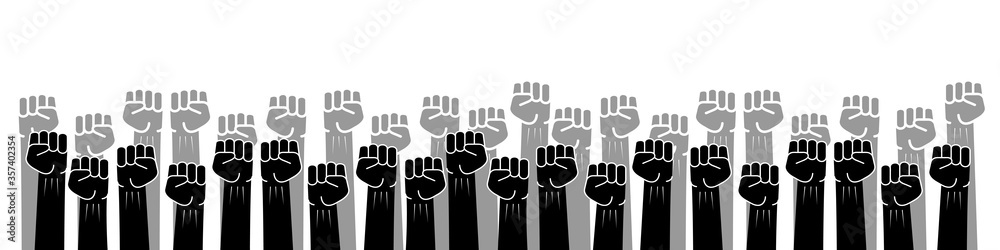 People raised fist air fighting for their rights , labor movement ...