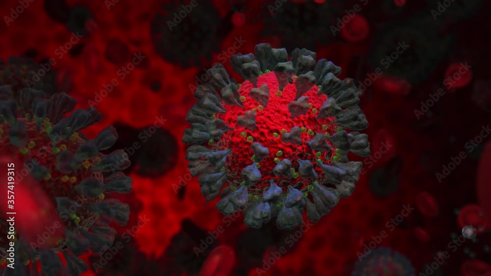 COVID 19 Virus Structure 3d Model animation with blood cells Stock ...