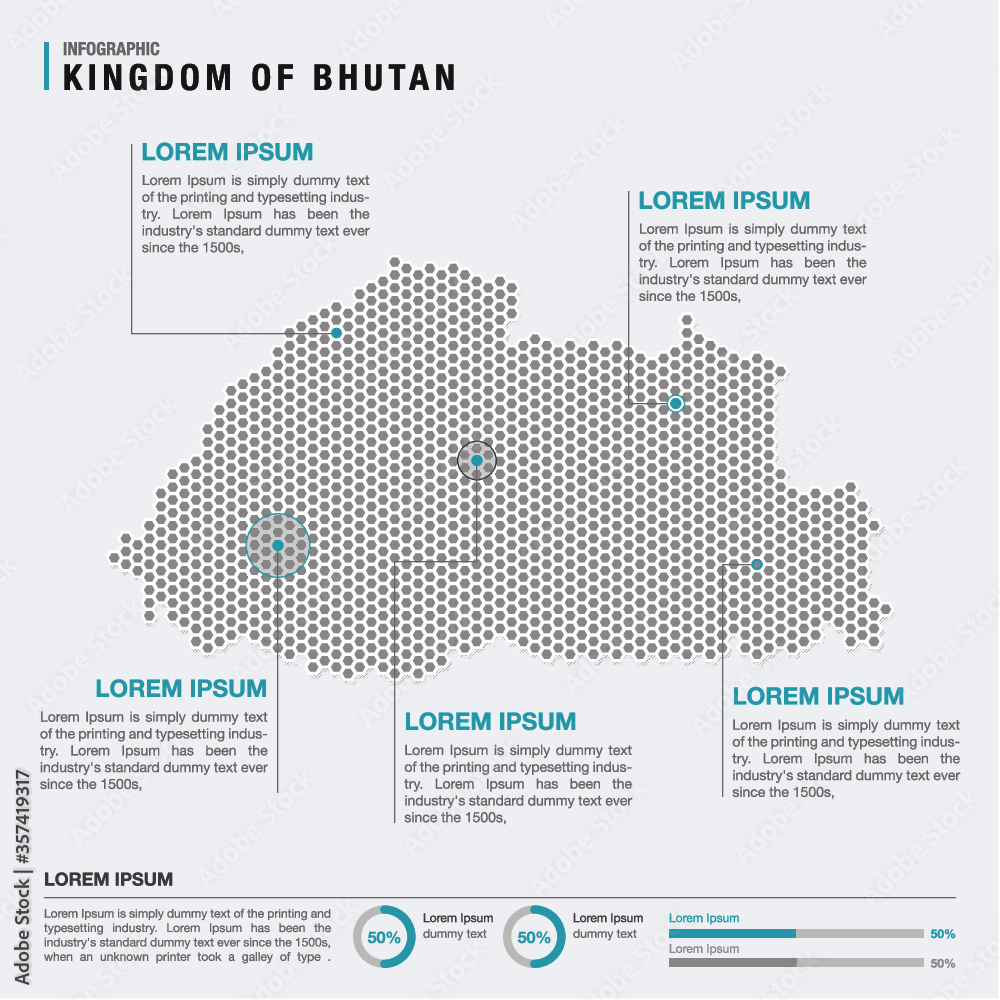 Bhutan country map infographics vector with pointer marks and circle ...