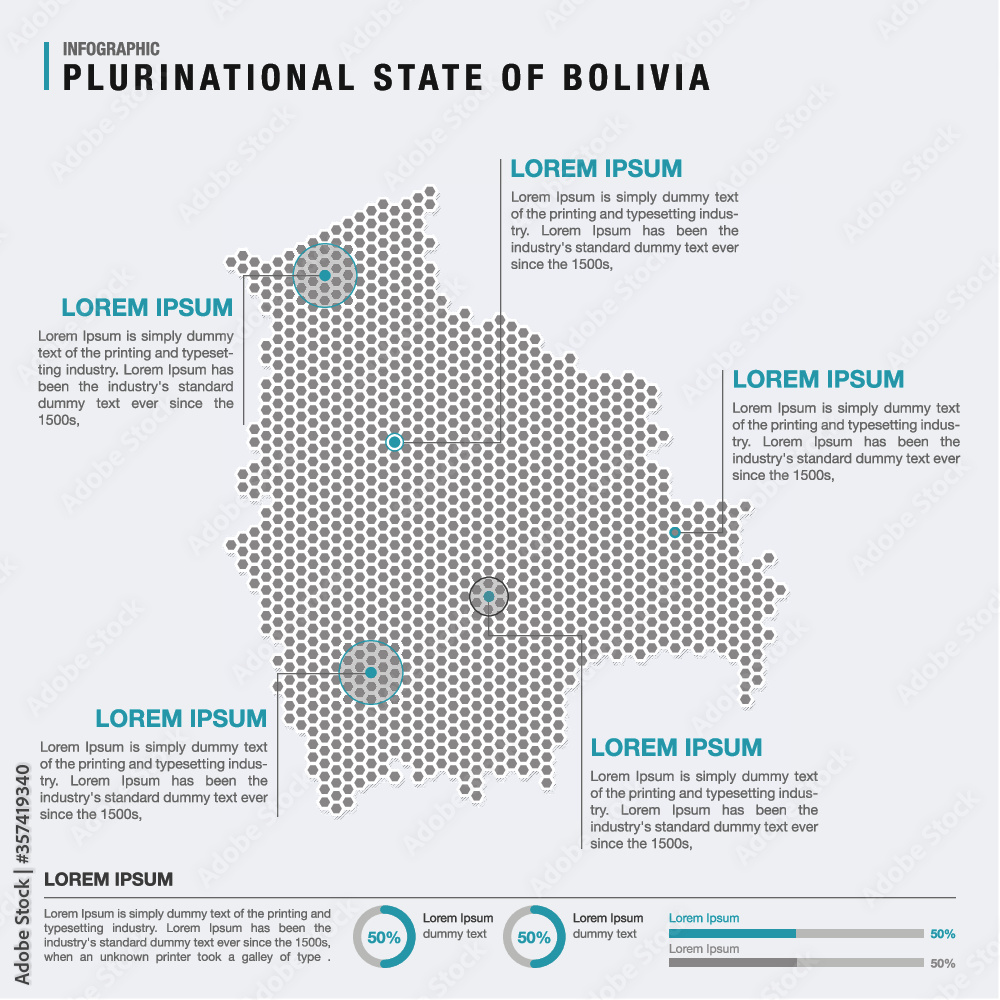 Bolivia country map infographics vector with pointer marks and circle ...