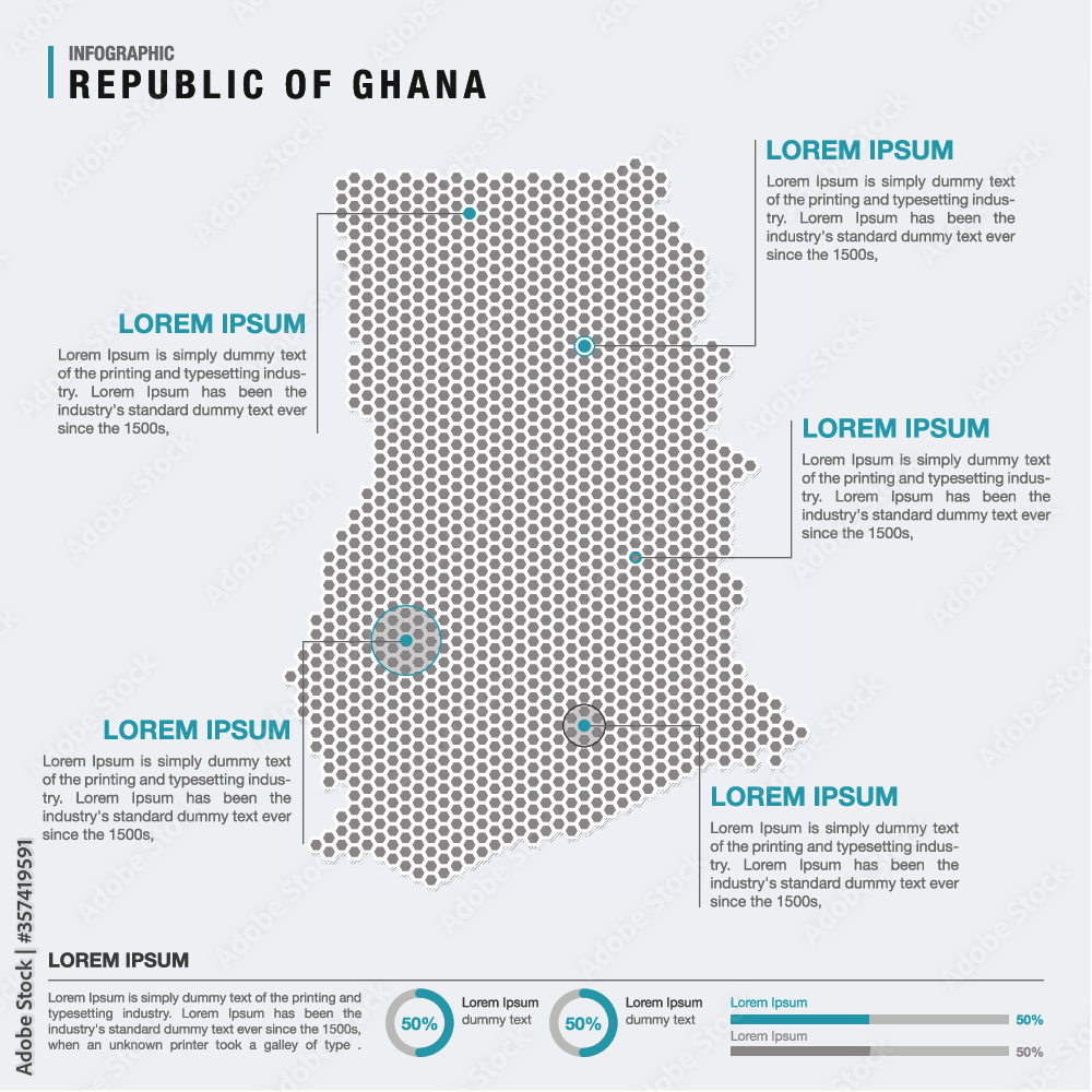 Ghana country map infographics vector with pointer marks and circle ...