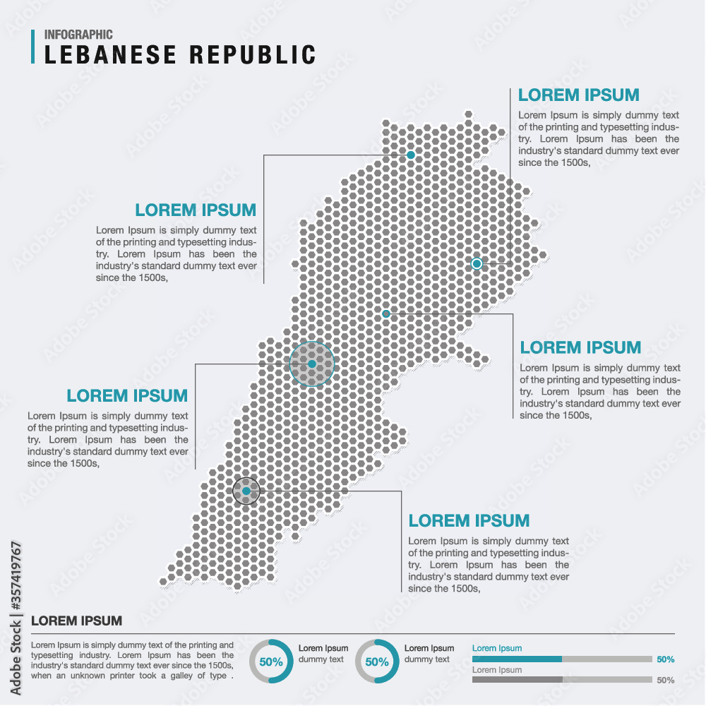 Lebanon country map infographics vector with pointer marks and circle ...