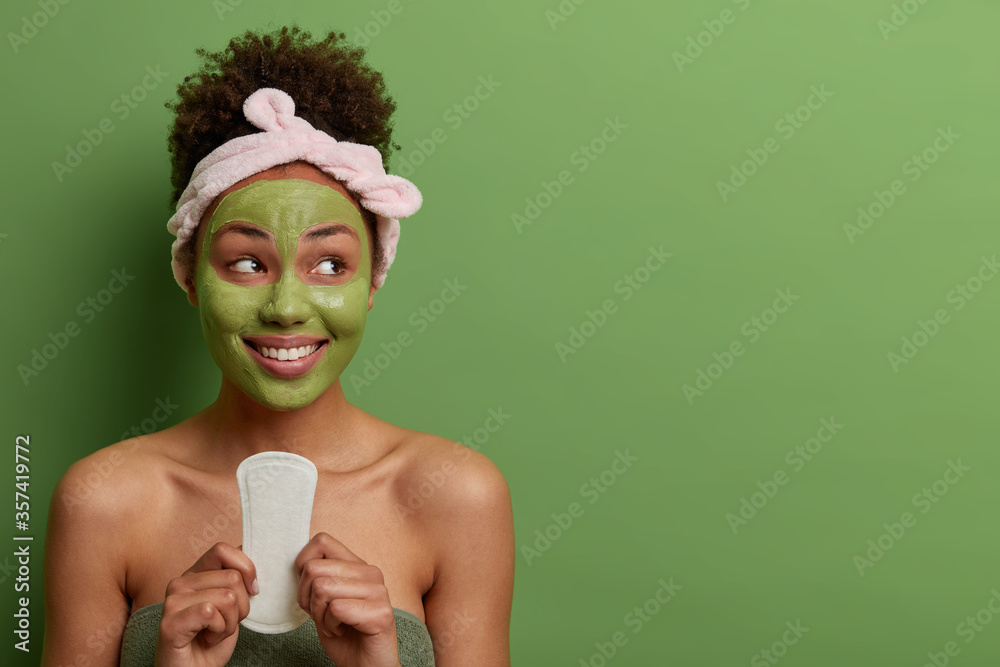 Women, hygiene, beauty, cosmetology concept. Happy pleased woman holds ...