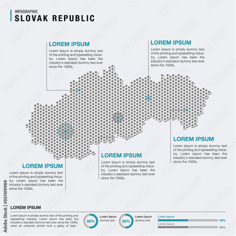 Slovakia country map infographics vector with pointer marks and circle ...