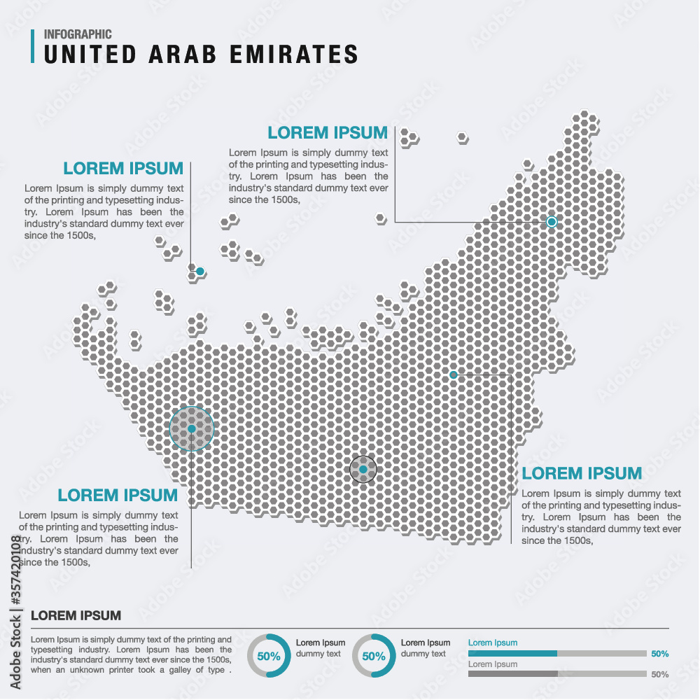 United Arab Emirates (UAE) country map infographics vector with pointer ...