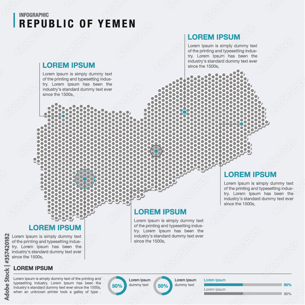 Yemen country map infographics vector with pointer marks and circle ...