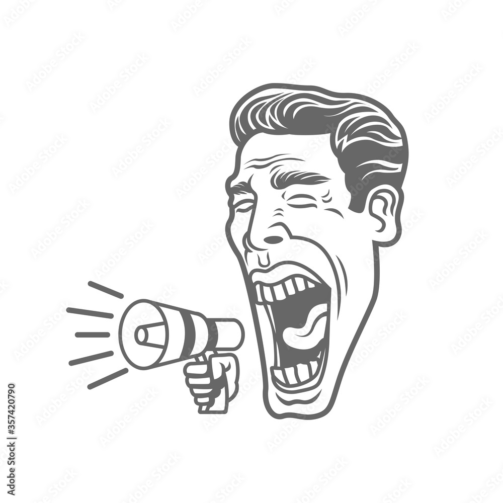 Man screaming with megaphone. line drawing vector illustration in ...