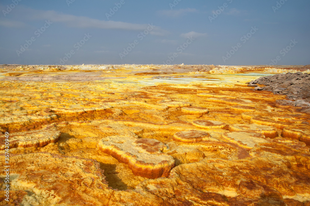 colorful landscape in Crater of Dallol Volcano the hottest place year ...