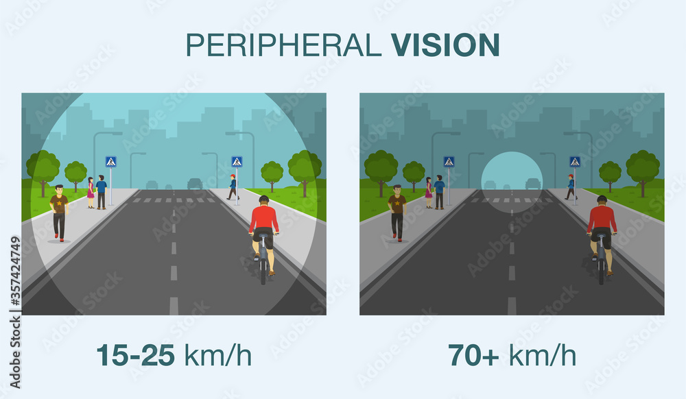 Driving a car. Peripheral vision while driving. Road safety. Flat ...
