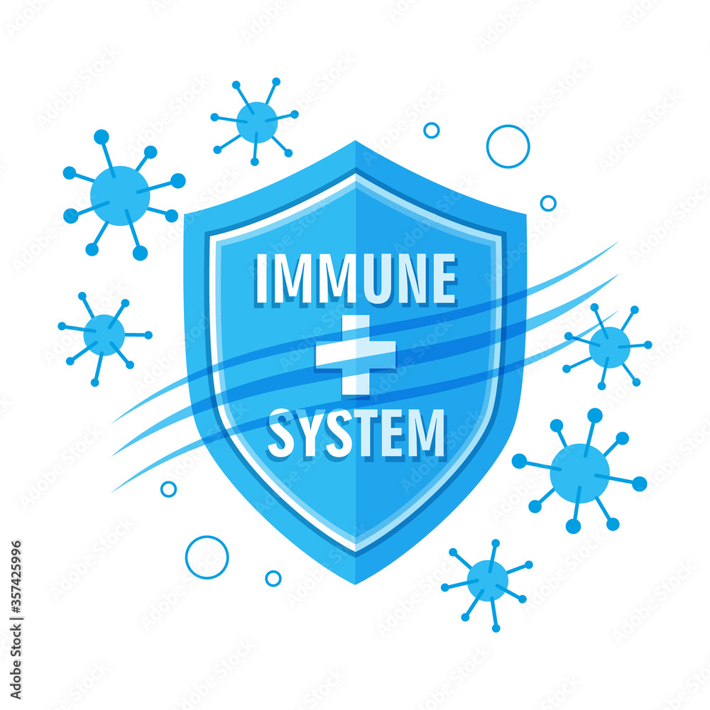 Immune system flat icon. Medical shield counteracts bacterial attack of ...
