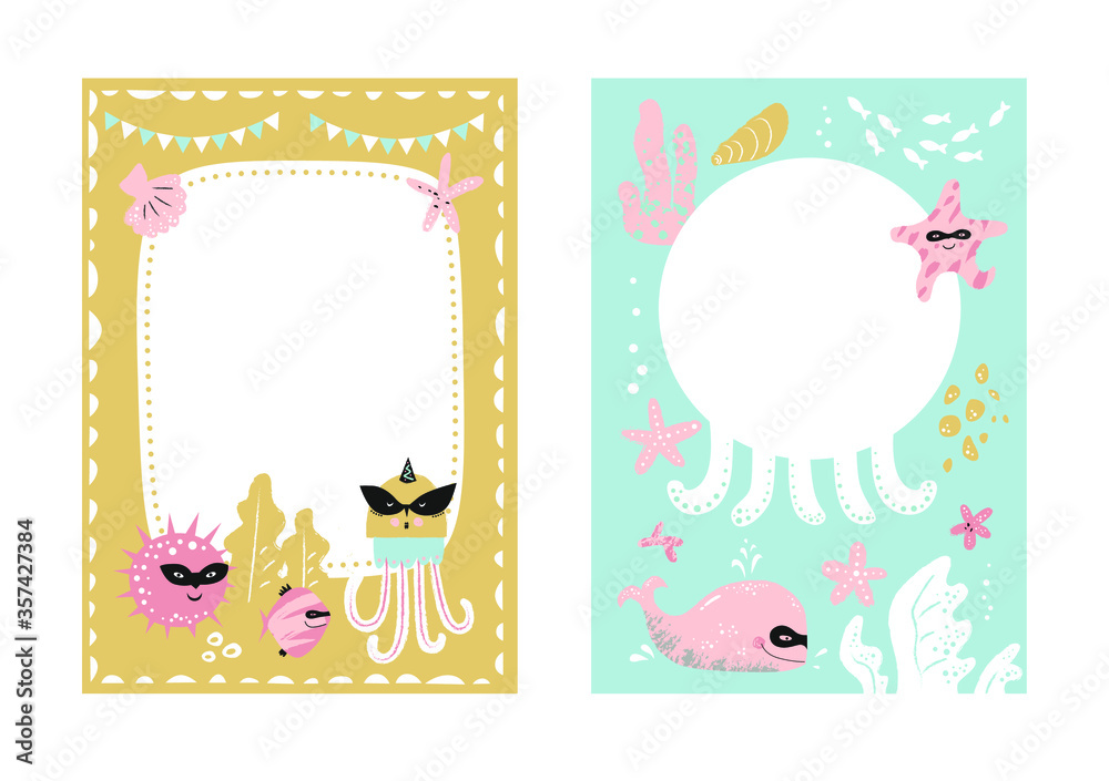 Frames set for baby's photo album, invitation, note book, postcard with ...