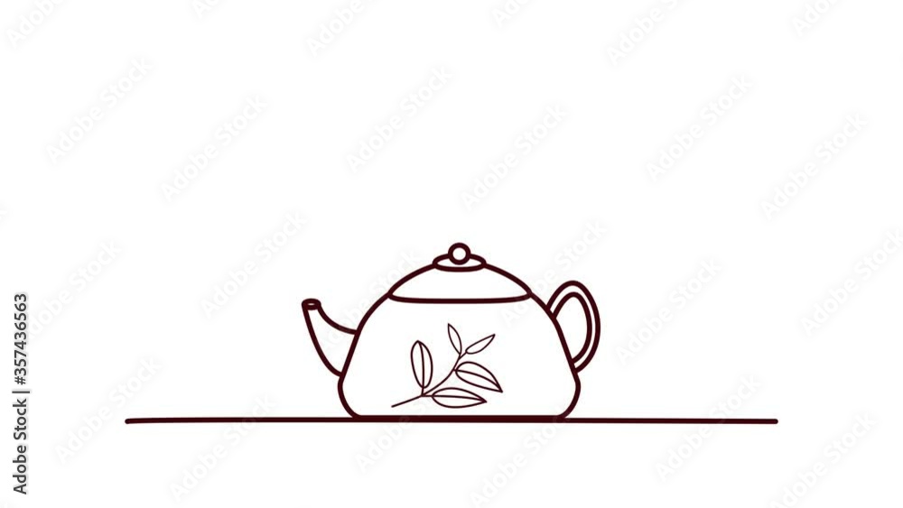 Tea ceremony. A linear drawing of a teapot appearing and pouring tea ...
