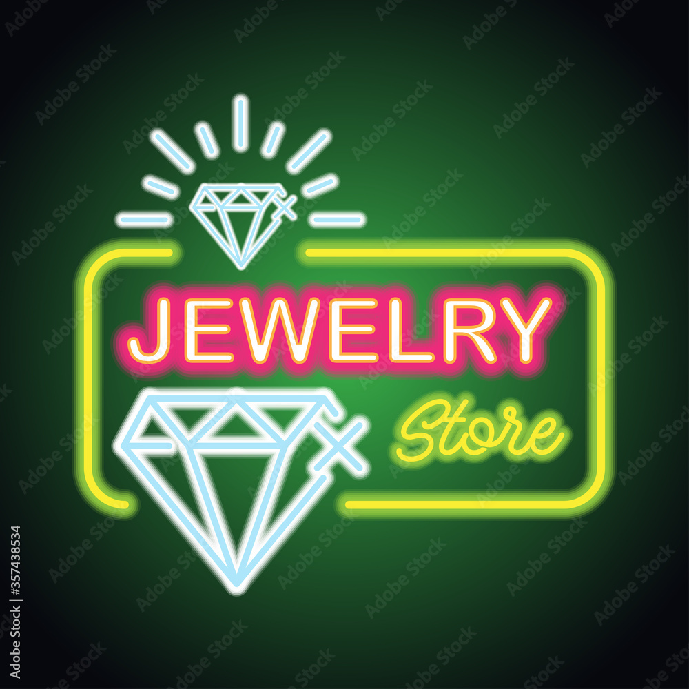 jewelry store neon sign for jewelry business plank. vector illustration ...