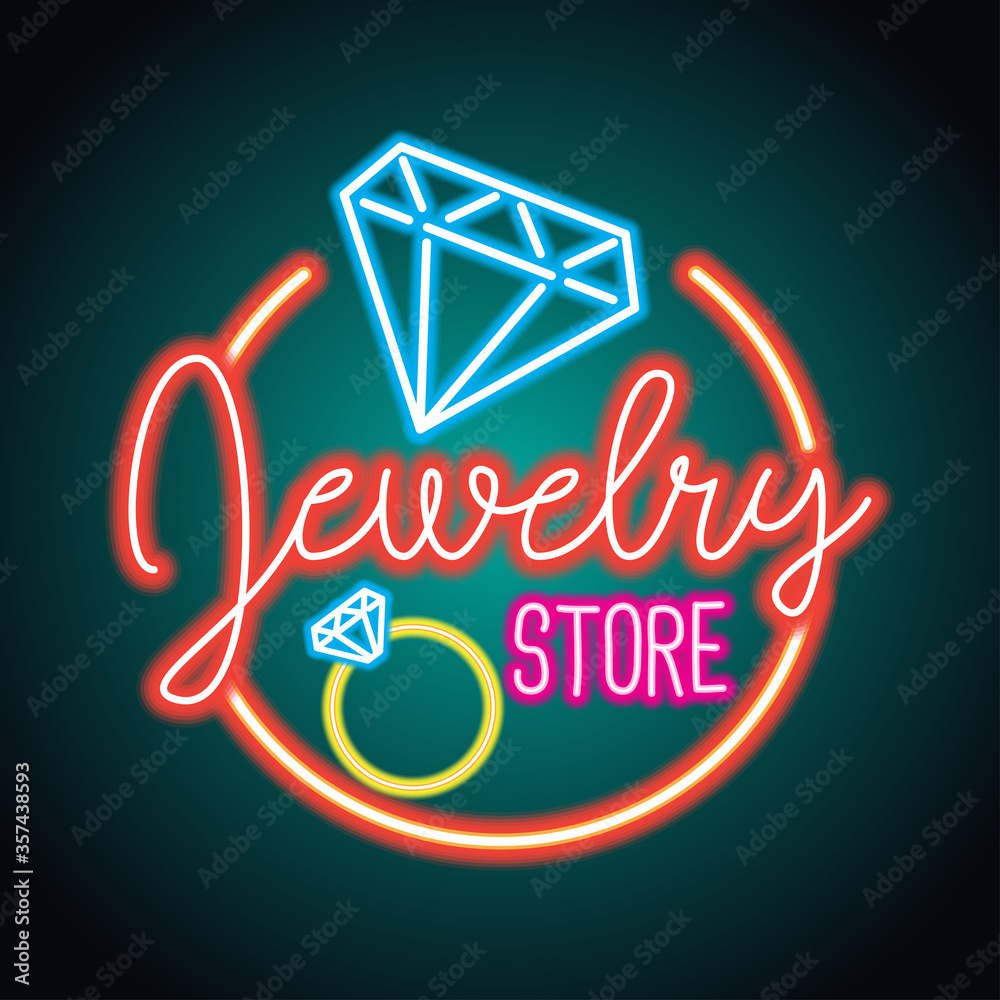 jewelry store neon sign for jewelry business plank. vector illustration ...