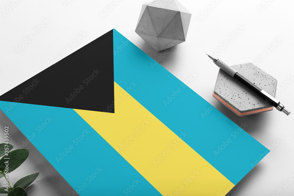 Bahamas flag on minimalist paper background. National invitation letter ...