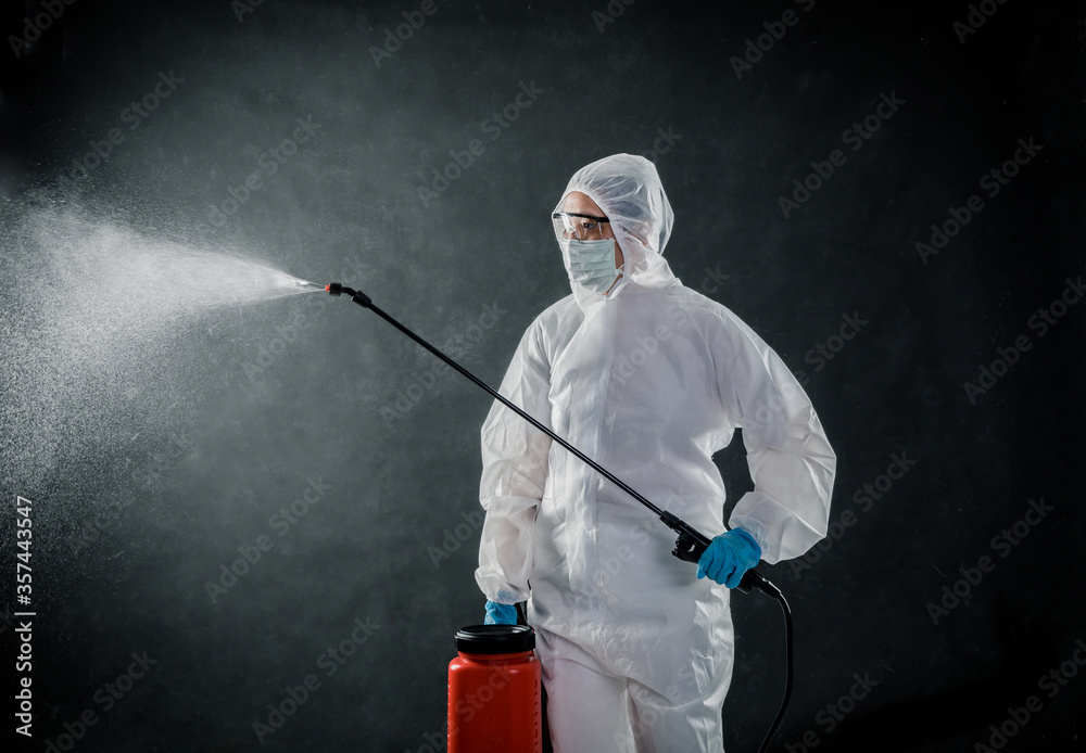 Professional cleaning staff with a To wear protective medical mask and ...