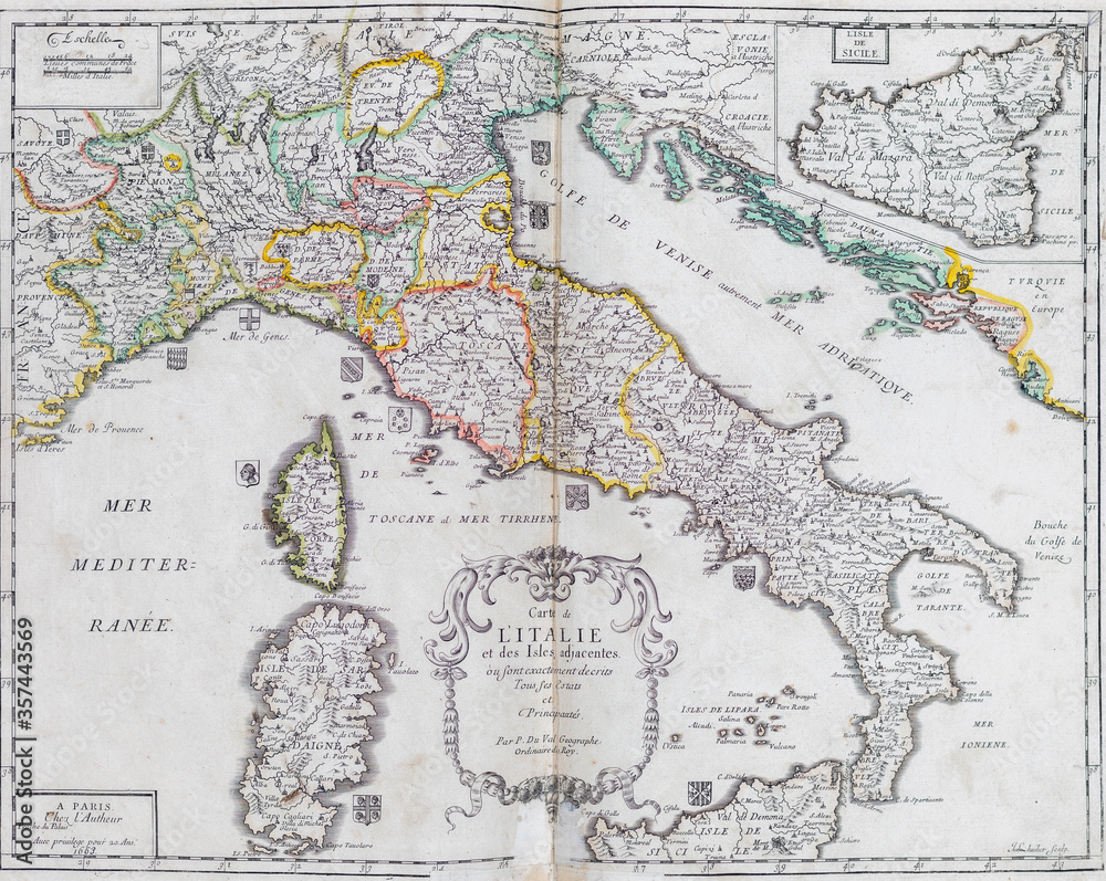 Old map of Italy - From an 1656 Atlas of Geography from P. du Val ...