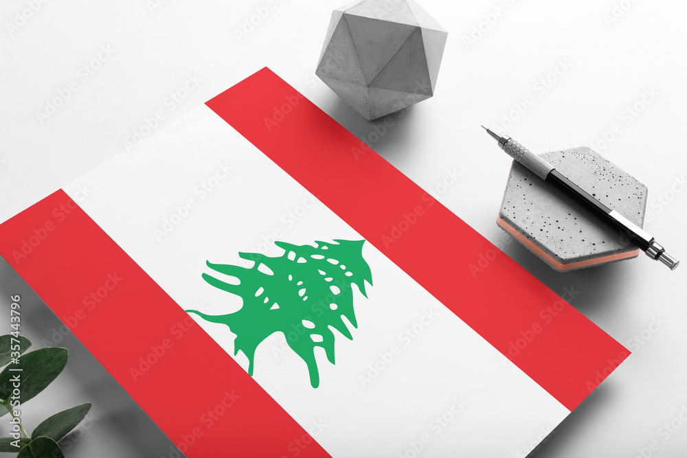 Lebanon flag on minimalist paper background. National invitation letter ...