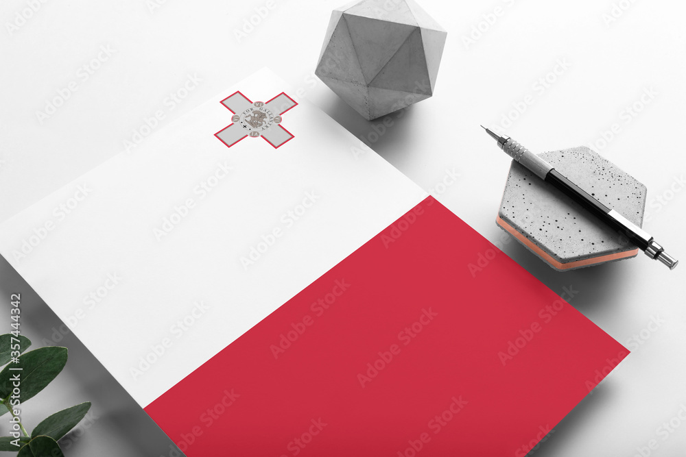 Malta flag on minimalist paper background. National invitation letter ...