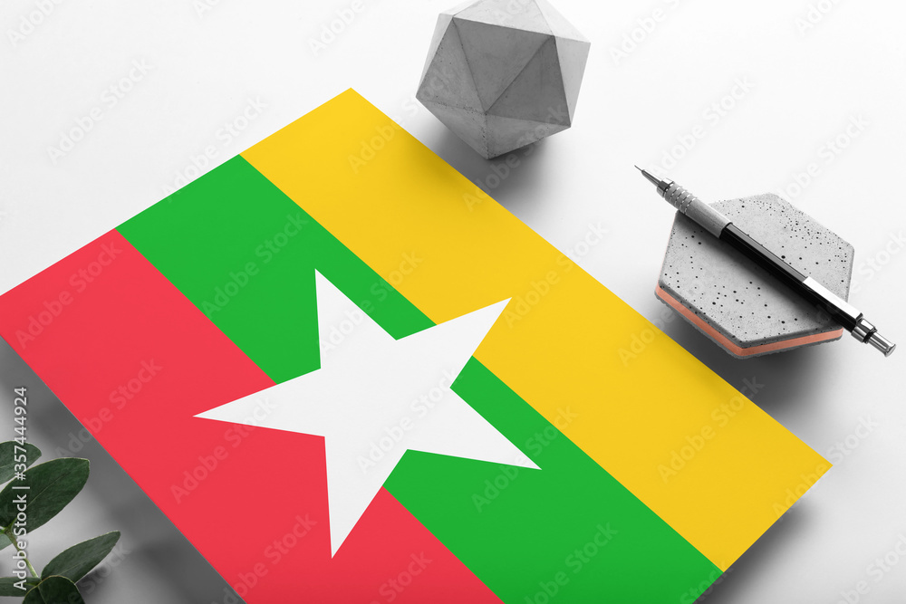 Myanmar flag on minimalist paper background. National invitation letter ...
