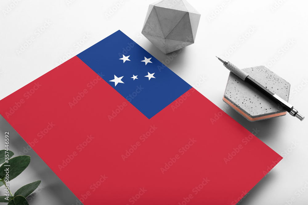 Samoa flag on minimalist paper background. National invitation letter ...