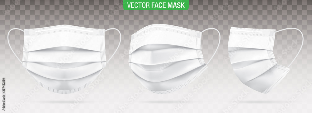 3 ply surgical face masks isolated on a transparent background. Vector ...