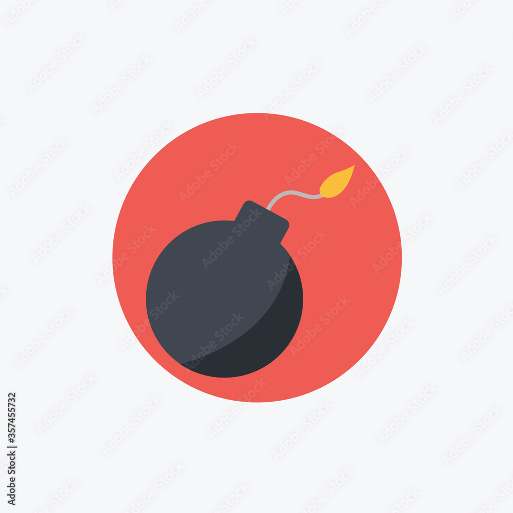 single one round cannon bomb & fuse vector symbol. exploding fire ...