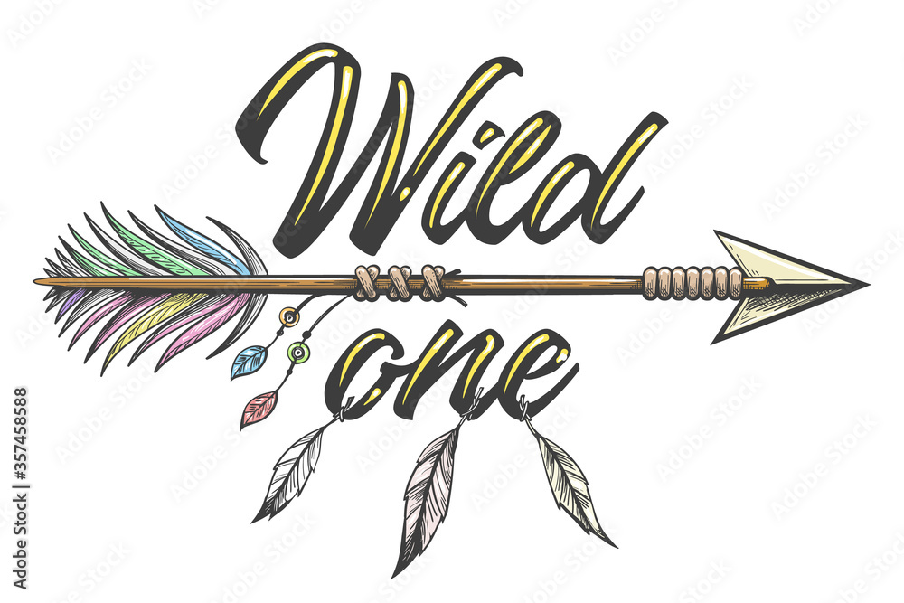 Native American Indian Arrow with Wording Wild One Tattoo Illustration ...
