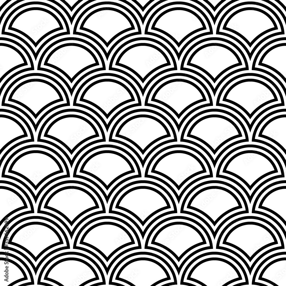 Fish scale wallpaper. Asian traditional ornament with repeated scallops ...