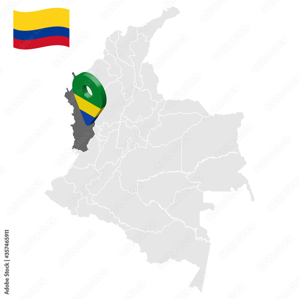 Location of Choco on map Colombia. 3d Choco location sign. Flag of ...