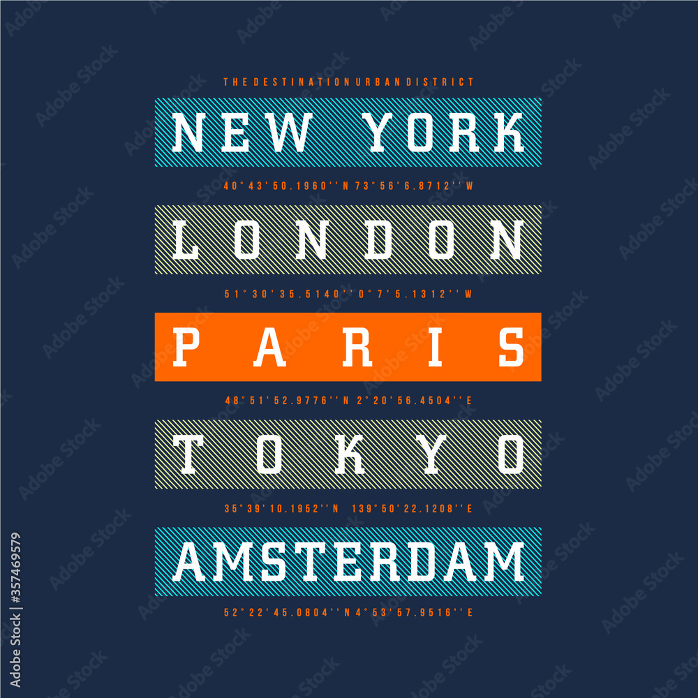 new york, london, paris, tokyo, amsterdam typography graphic vector ...