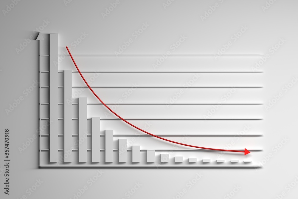 Graph chart with exponential decay bars and arrows on white background ...