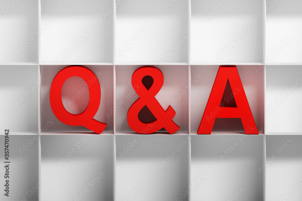 Red bold Q and A letters standing for questions and answers or FAQ in ...