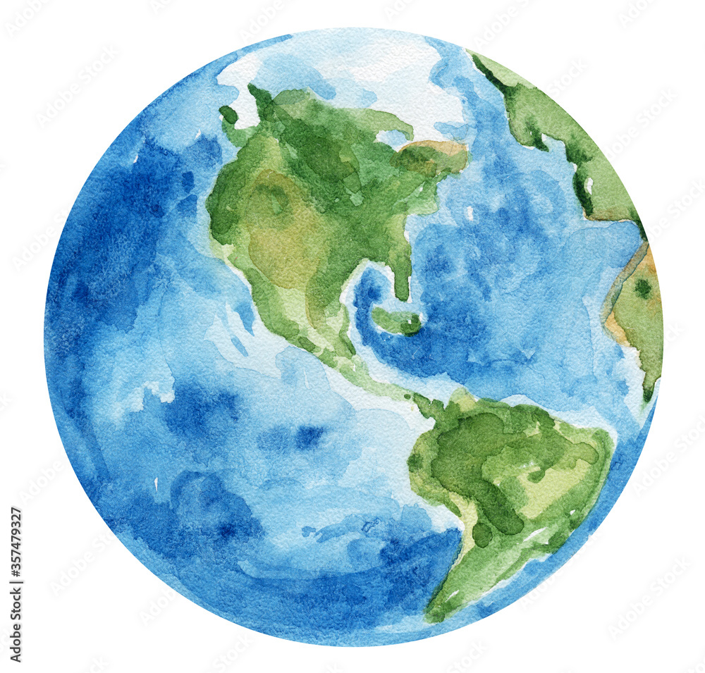 Watercolor hand painted planet Earth on white background. Save the ...
