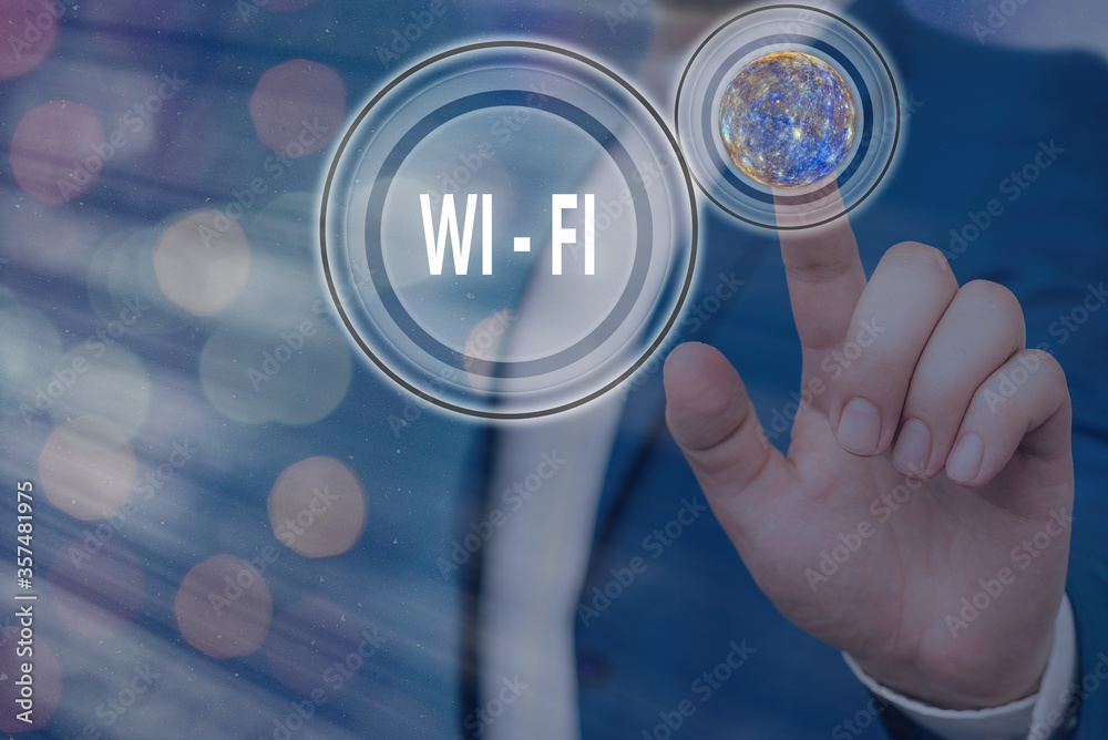 Writing note showing Wi fi. Business concept for it provides wireless ...