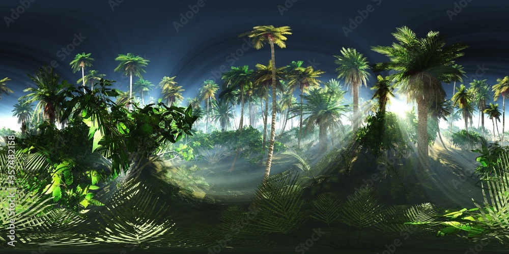 Jungle in the morning, HDRI, environment map , Round panorama ...