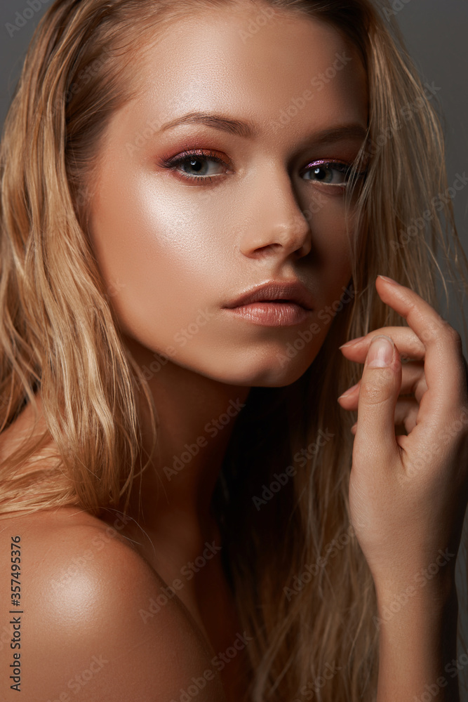 Closeup Face Fashion Beauty Portrait Of Young Beautiful Caucasian