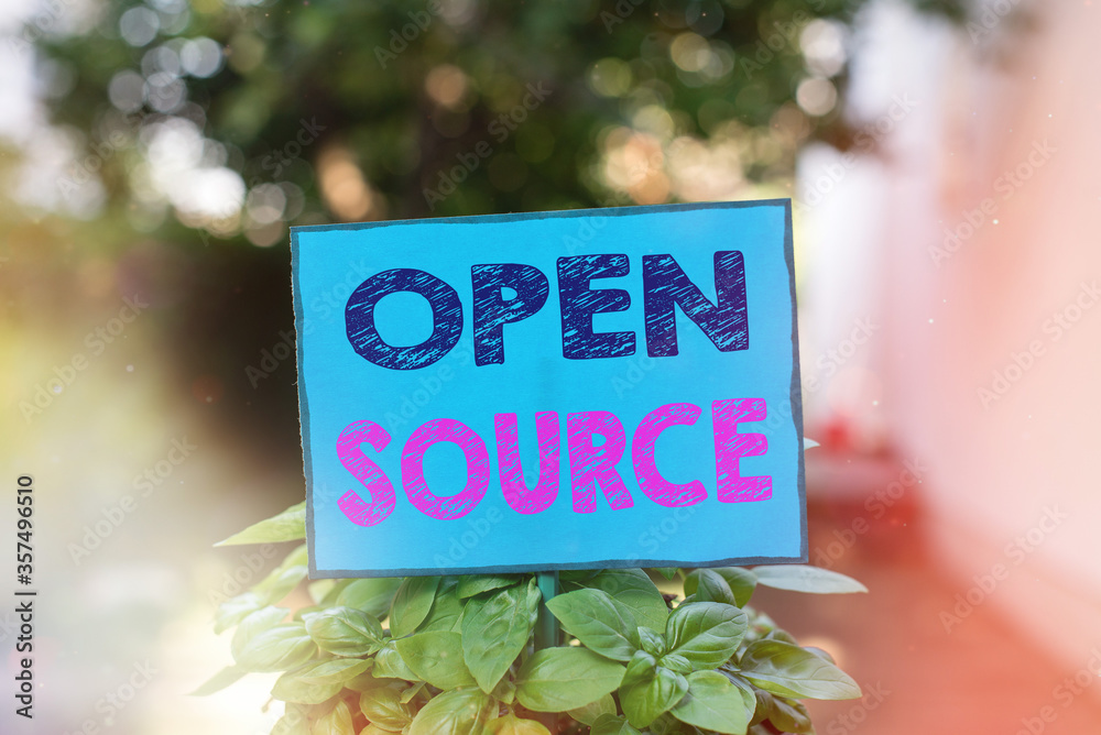 Text sign showing Open Source. Business photo text contains the source code that can be modified ...