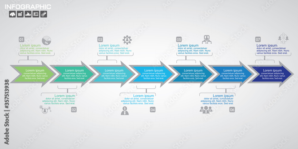 Timeline infographics design template with 7 options, process diagram ...