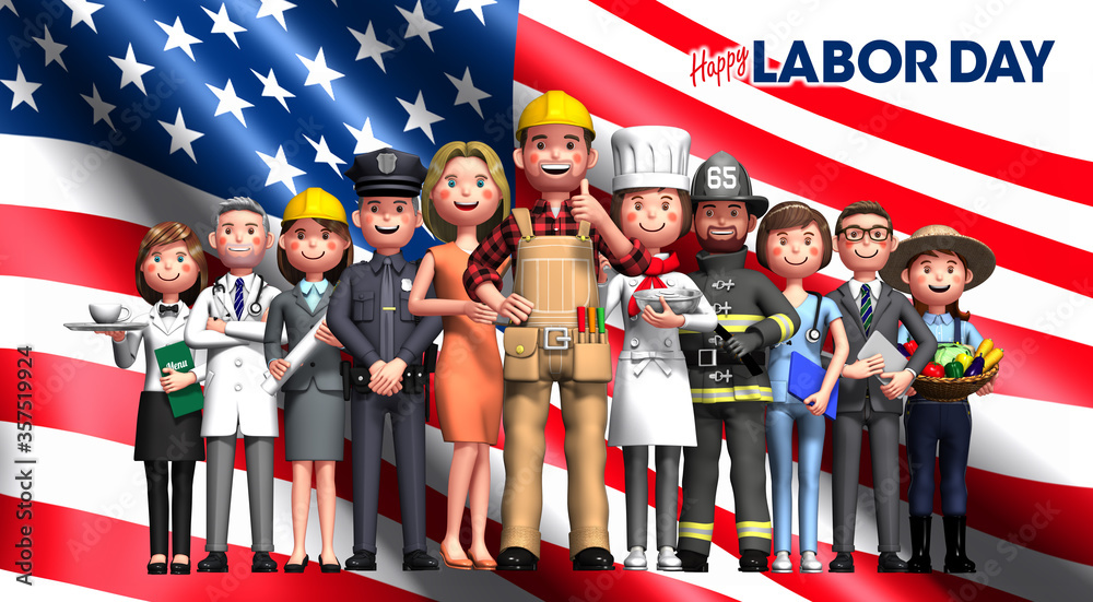 Labor Day celebrations created by 3d rendering. Stars and stripes back ...