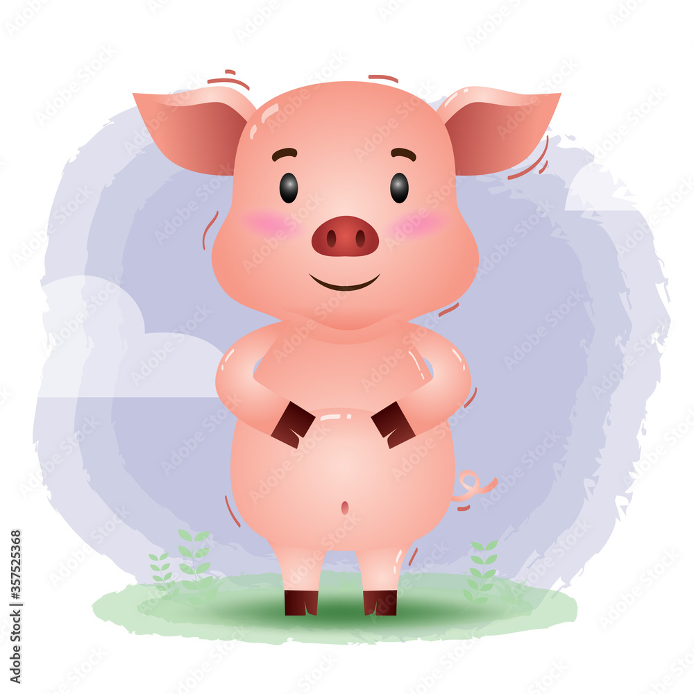 cute little pig in the children's style. cute cartoon little pig vector ...