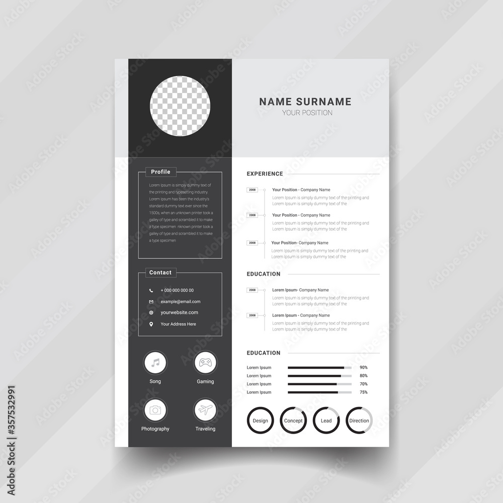 Professional resume template design Stock Vector | Adobe Stock