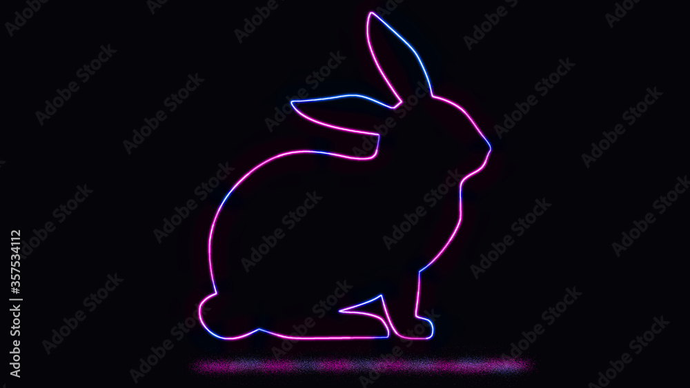 The beautiful outline of rabbit, with neon lighting. animal outline ...