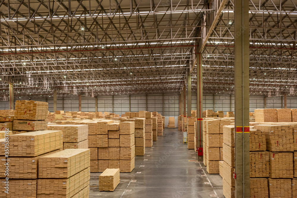 wooden factory piles pallets storage inside shed Stock Photo | Adobe Stock