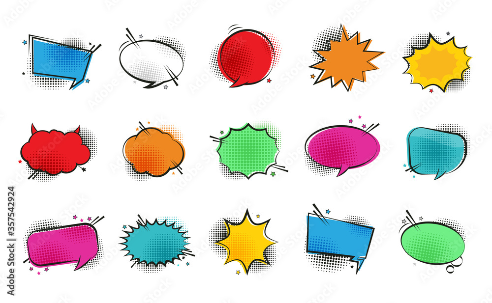 Comic speech bubbles set with different emotions or set of comic text ...