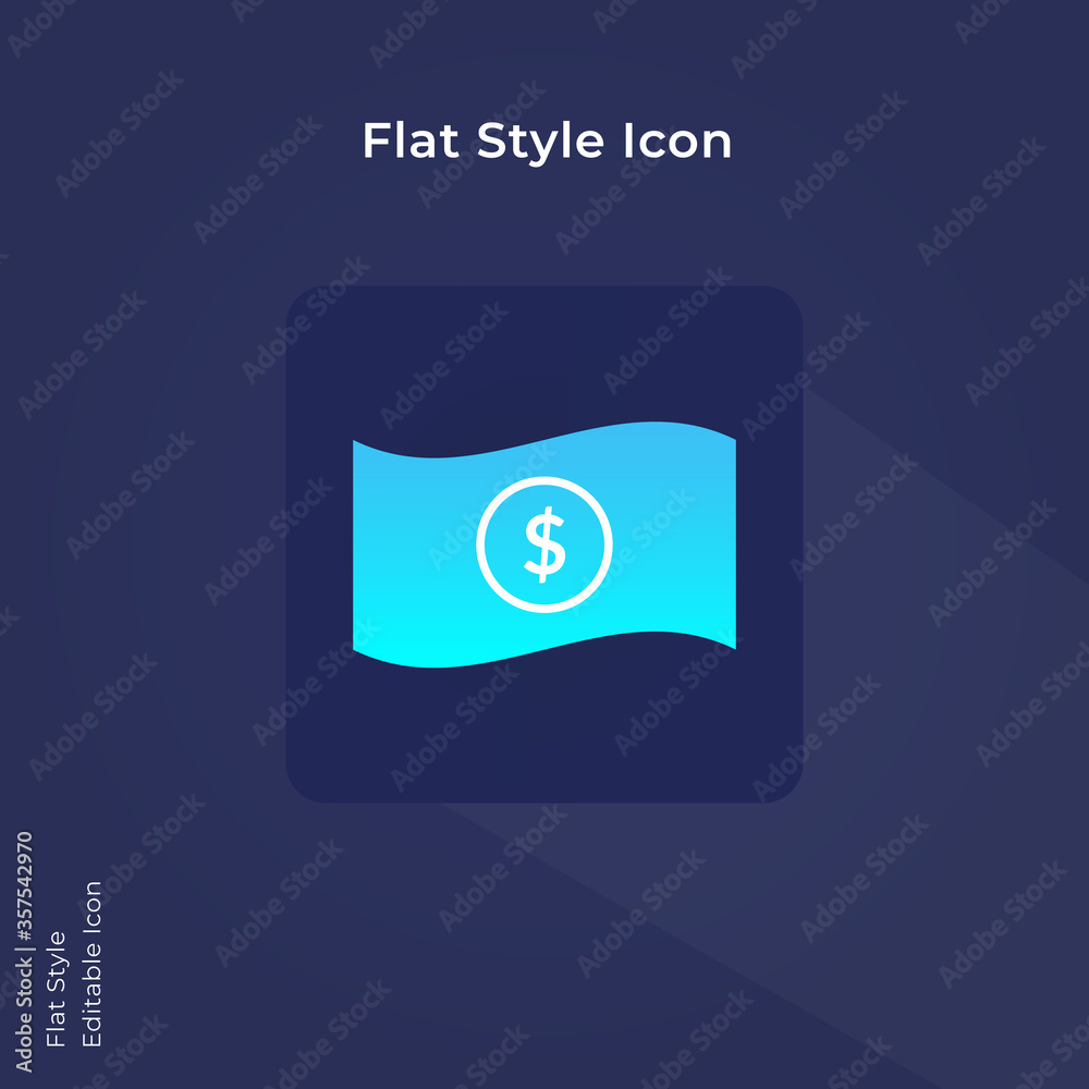 Dollar note icon, symbol of money vector illustration in flat style for ...