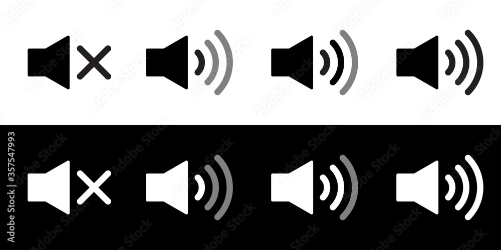 Speaker icon set. Flat sound speaker music icon symbol set black and ...