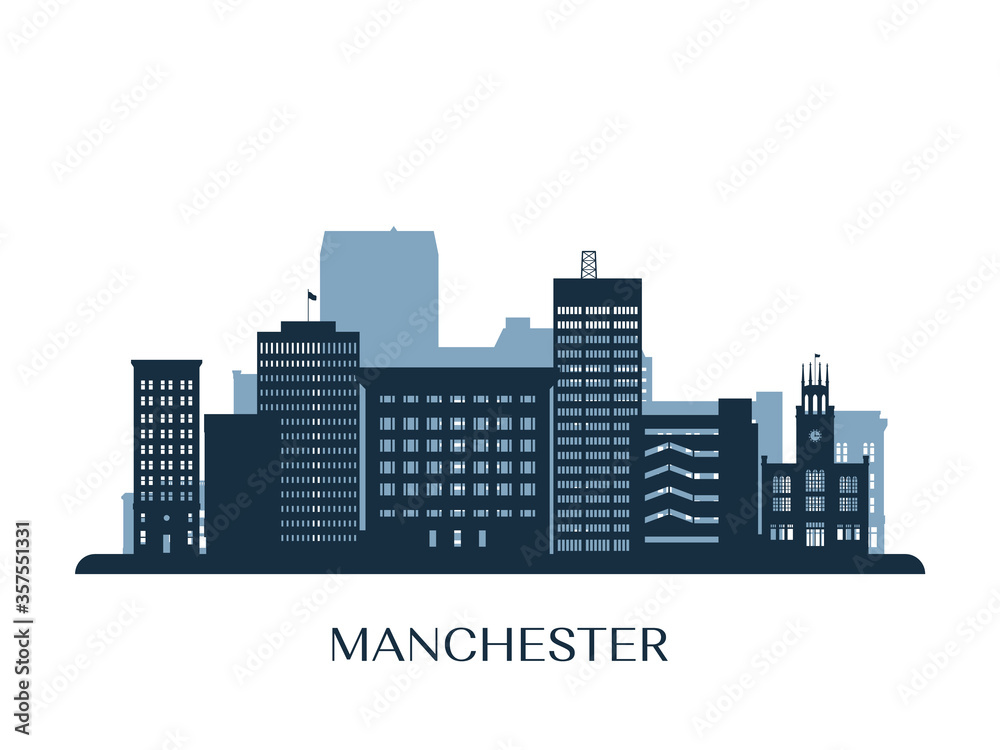 Manchester skyline, monochrome silhouette. Vector illustration. Stock ...