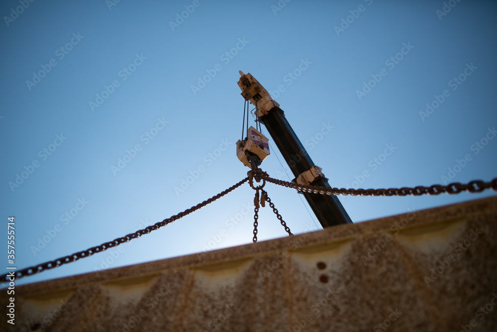 Crane hook connecting with chains and performing lifting heavy duty ...